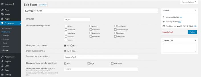 Manage Comment Forms - wpDiscuz - WordPress Comment Plugin