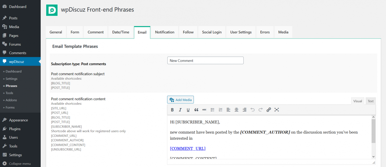 Subscription and User Following - wpDiscuz - WordPress Comment Plugin