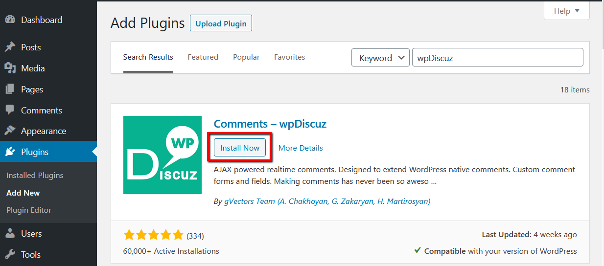 Dashboard Installation - wpDiscuz - WordPress Comment Plugin