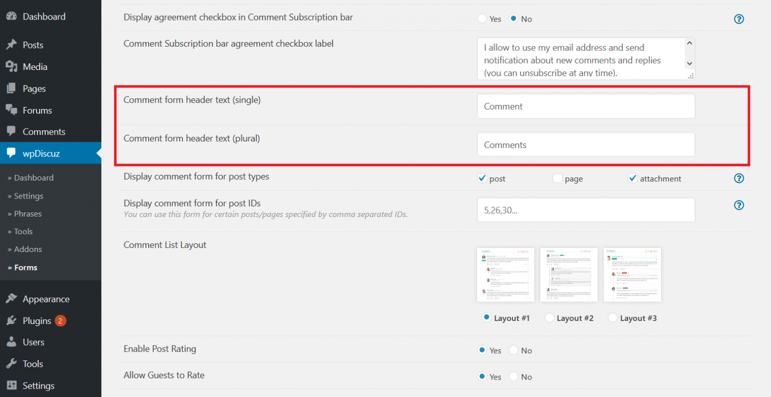 Comment Form Settings - wpDiscuz - WordPress Comment Plugin