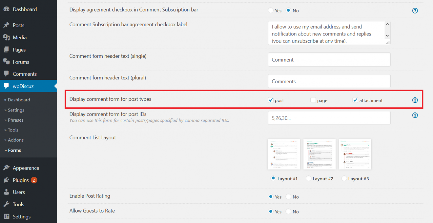 Comment Form Settings - wpDiscuz - WordPress Comment Plugin