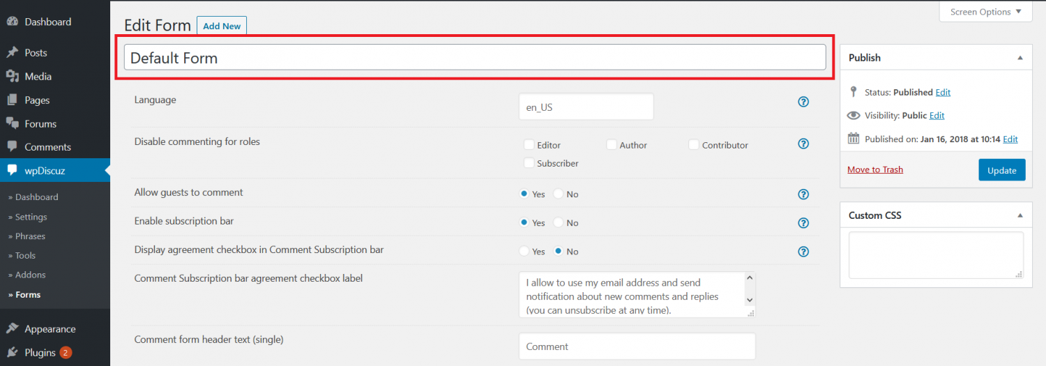 Comment Form Settings - wpDiscuz - WordPress Comment Plugin