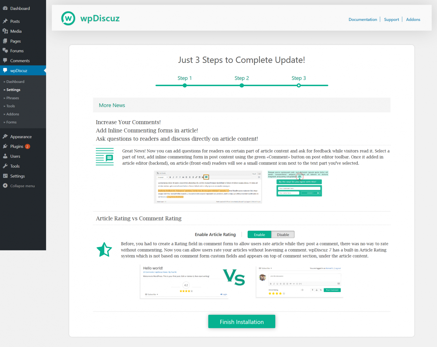 Dashboard Installation - wpDiscuz - WordPress Comment Plugin