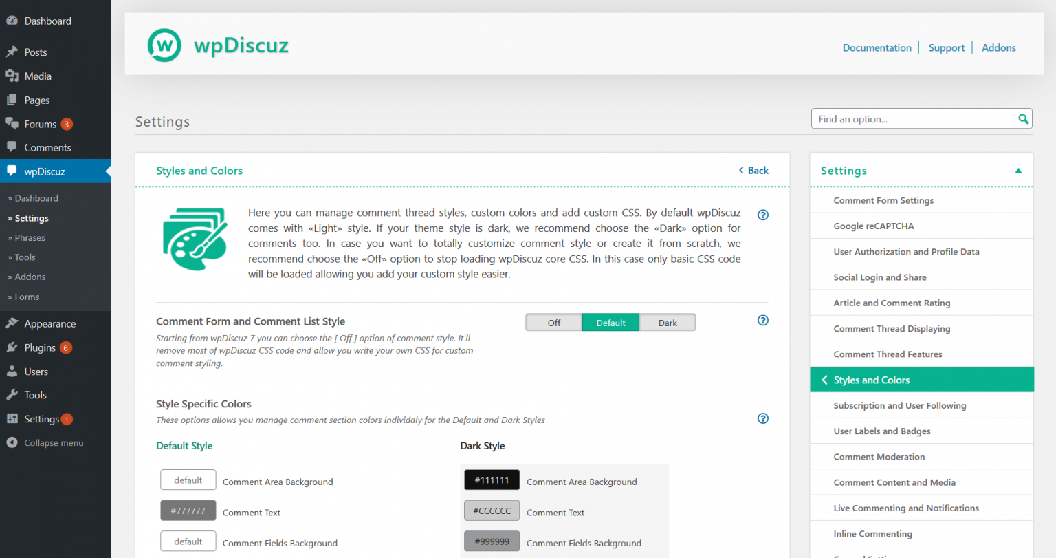 Styles and Colors - wpDiscuz - WordPress Comment Plugin